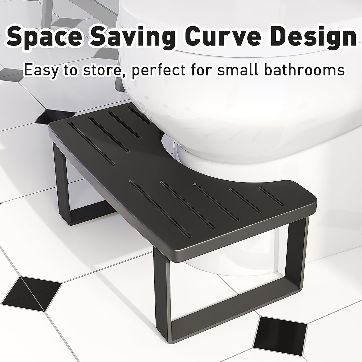 Squatting Potty for Adults, 7in Wooden Poop Stool Adult, Matte Black Bamboo Toilet Stool Squat Adult, Wood Pooping Stool for Bathroom, Toilet Foot Stool for Kids with Non-Slip Mat