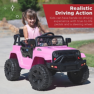 Best Choice Products 12V Kids Ride On Truck Car w/Parent Remote Control, Spring Suspension, LED Lights, AUX Port - Pink