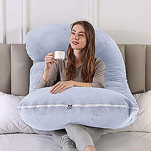 CDEN Pregnancy Pillow, J Shaped Full Body Pillow 57", Maternity Pillow Support for Back, Legs, Neck, HIPS for Pregnant Women with Removable Washable Velvet Cover(Grey)