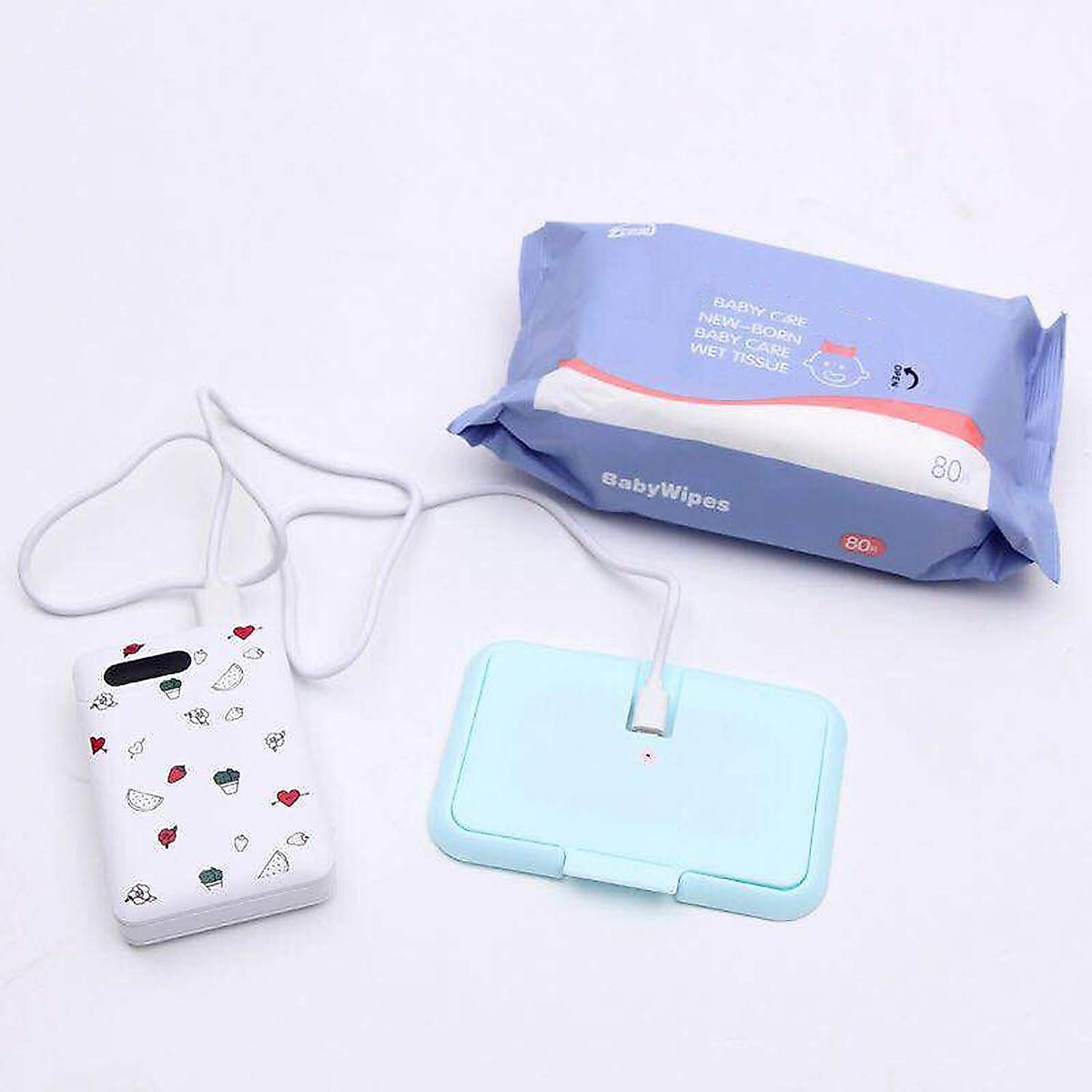 CMDHY Portable Baby Wipe Warmer with USB Power, Perfect for Baby Diaper Change,Travel,Car,On The Go, BLUE, 7.68in*6.18in*1.3in