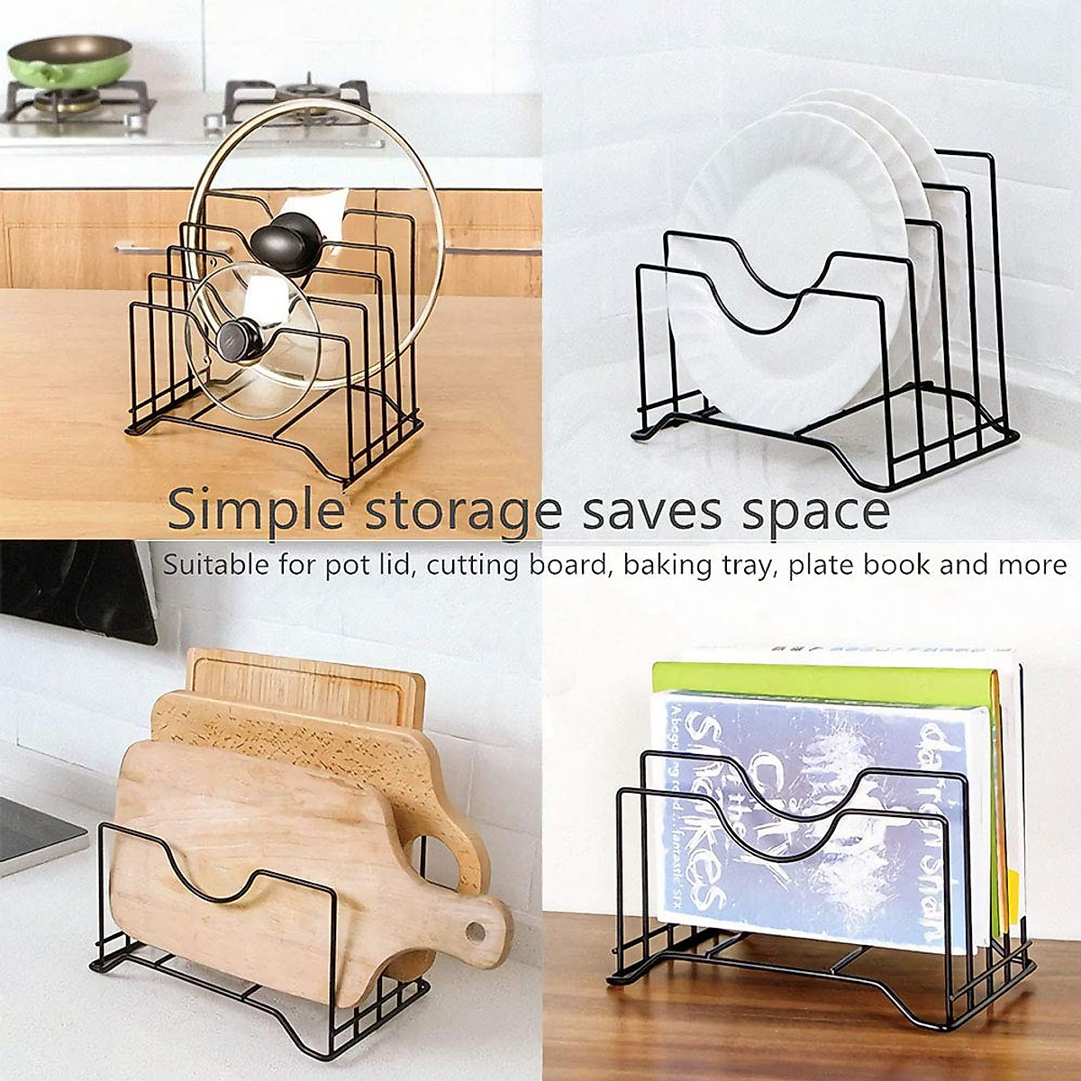 Cutting Board Holder Pot Lid Organizer Rack can hold up to 1.18 inches thick Cutting Board,Bakeware,Baking Tray,Pan,Lid and Book (Black)