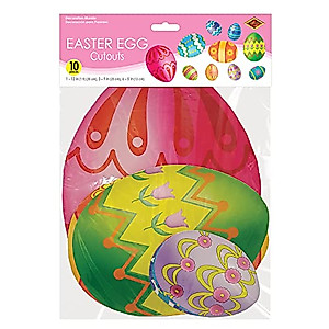 PMU Beistle 10 Piece Assorted Sizes Easter Egg Cut Outs for Springtime Party Decorations, One, Multicolored