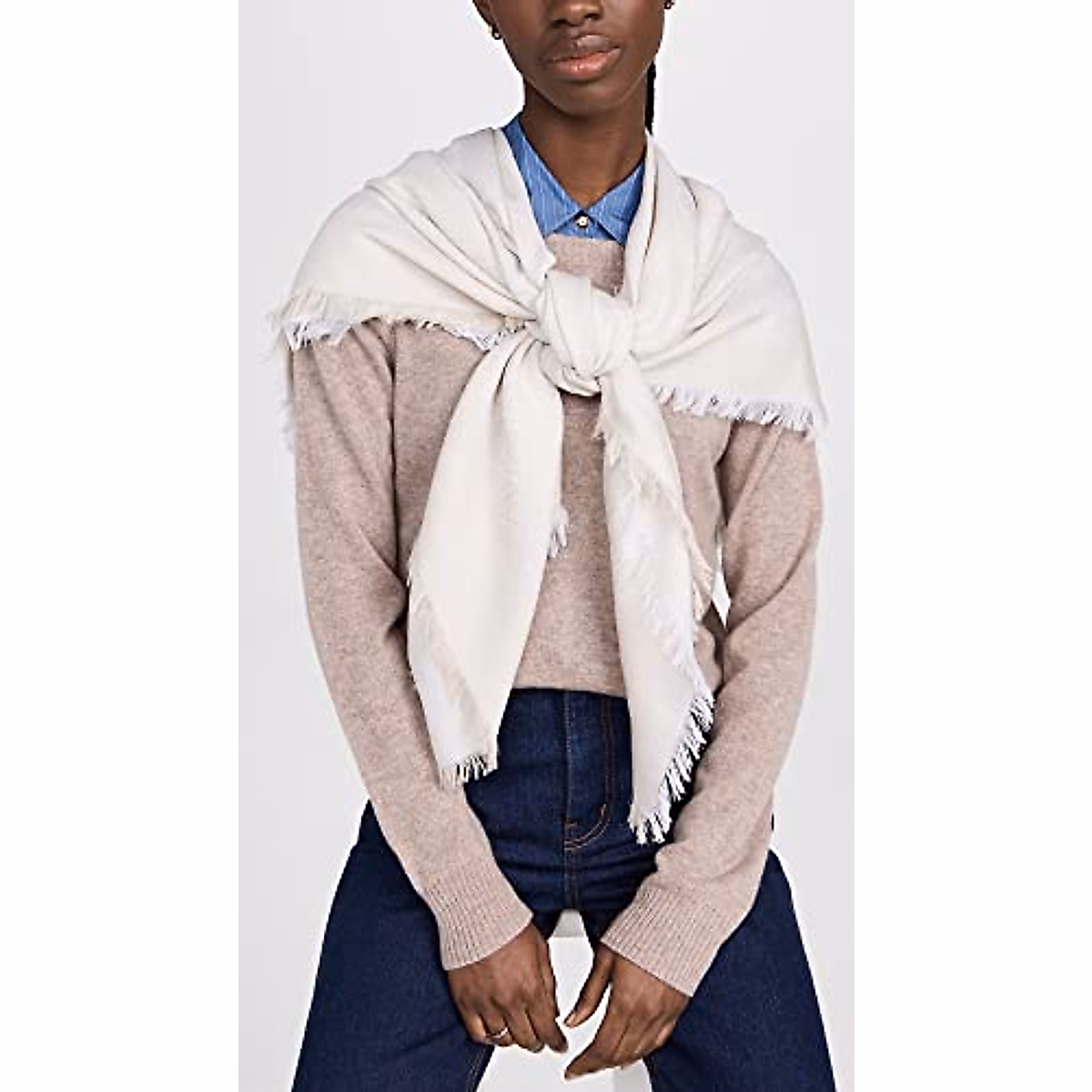 Tory Burch Women's T-Monogram Jacquard Traveler Scarf, New Ivory, Off White, One Size