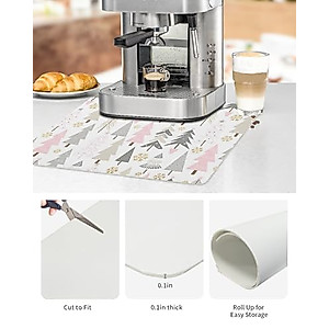 Coffee Mat for Counter,Merry Christmas Xmas Tree Snowflake Texture Pink Absorbent Hide Stain Coffee Bar Mat,Non-slip Coffee Bar Accessories Kitchen Drying Mat Fit Under Coffee Maker Espresso Machine