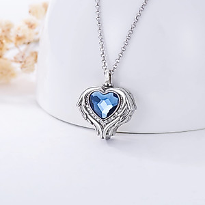 AOBOCO 925 Sterling Silver Angel Wing Heart Cremation Urn Necklace Holds Loved Ones Ashes Heart Urn Necklace for Ashes for Women, Memorial Keepsake Cremation Jewelry Necklace