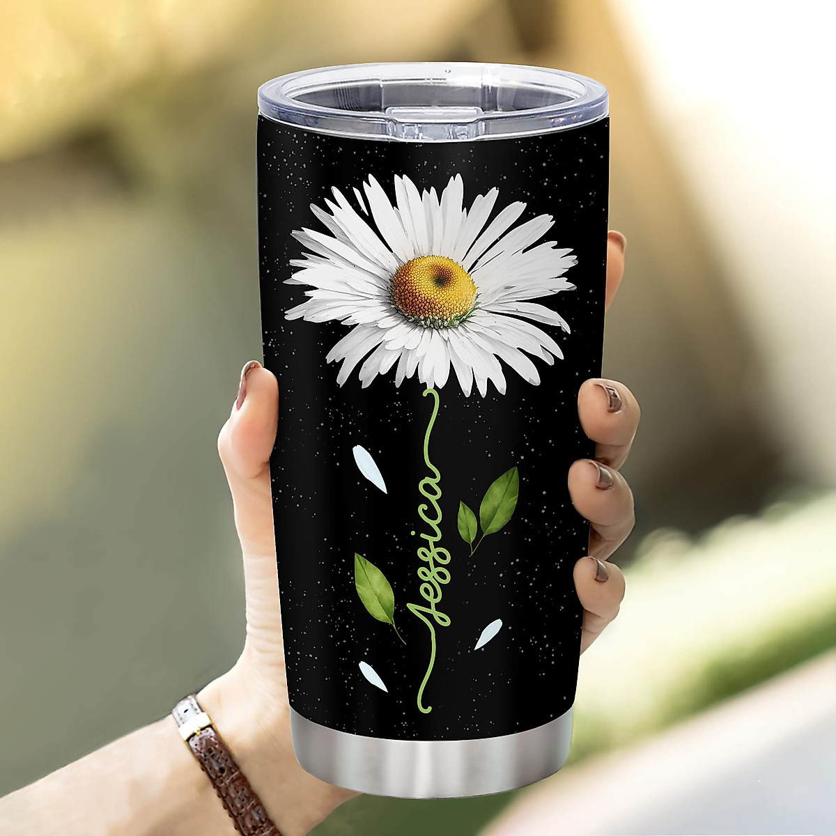 Hyturtle Personalized Gifts For Daisy Flower Lover - Birthday Christmas - Faith Hope Love Daisy Flower Print Custom Name Stainless Steel Tumbler 20oz With Straw Lid - Gifts For Her Women Girl Friend