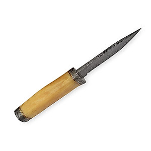 SFG - 9" Fixed Blade Hunting Bowie Knife, Damascus Steel Blade, Non-Slip Buffalo Bone Handle, Hunting, Camping, Backpacking, Fishing, Christmas Gift Item For Men