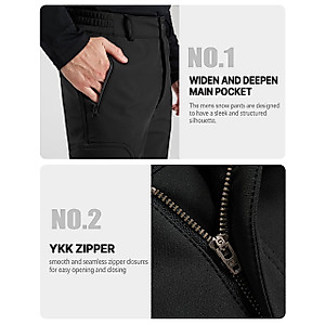 FREE SOLDIER Men's Outdoor Softshell Fleece Lined Cargo Pants Snow Ski Hiking Pants with Belt (Black 32W/34L)