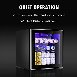 Antarctic Star Mini Fridge Cooler 68 Can Beverage Refrigerator Glass Door for Beer Soda Wine Small Drink Dispenser Clear Front Door Removable for Home, Office or Bar, 1.5cu.ft., Silver