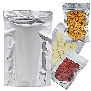100-Pack Reclosable Small Mylar Bags for Food Storage 4" x 6" Stand Up Ziplock Pouch Bags in Bulk Resealable Smell Proof Aluminum Silver Foil Bags with Clear Window Kitchen Storage Edible Packaging
