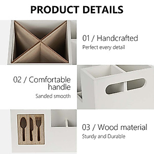 CBEYNCHOS Wooden Utensil Holder Cutlery Caddy,Flatware Organizers for Forks Spoons Knives Cooking Tools,Large Capacity,Kitchen Table Decor for Party Bar and Home use (Simple White A)