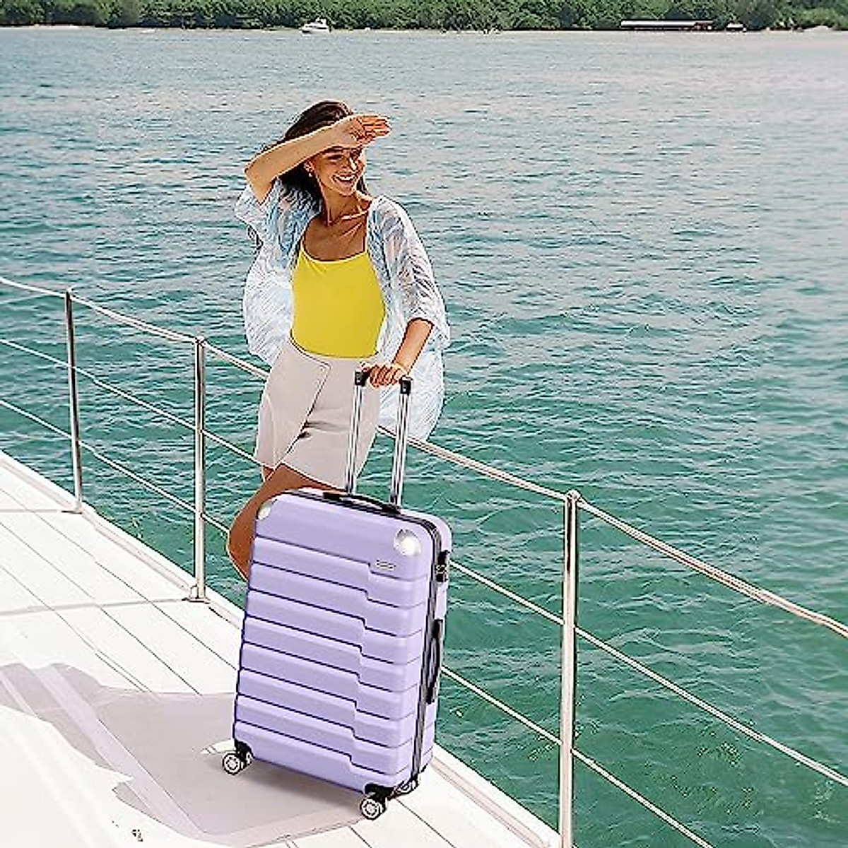 Powforlife Suitcase Sets Hardside With Double Spinner TSA Lock 3 Piece Travel Luggage Set Lightweight, Lavender Purple