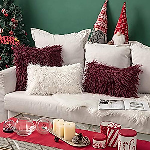 MIULEE Decorative New Luxury Series Style White Faux Fur Throw Pillow Case Cushion Cover for Sofa Bedroom Car 12 x 20 Inch 30 x 50 Cm