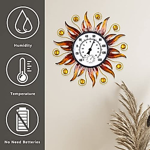 HOBYLUBY 13" Indoor Outdoor Thermometer, Sun Wall-Mounted Thermometer with Humidity, Easy to Read Decorative Outside Thermometer for Patio, Garden, No Require Batteries