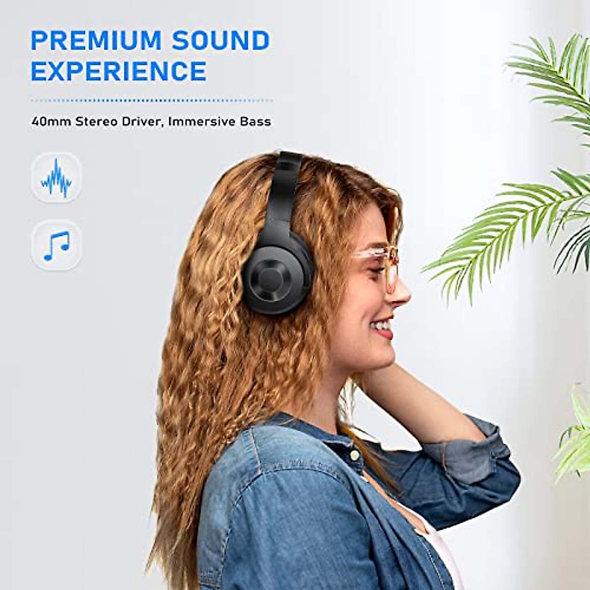 Bluetooth Headphones with Microphone, Over-Ear Wireless Bluetooth Headset with BT 5.0 USB Dongle, Active Noise Cancelling, Rechargeable, Hands-Free Calls, 80H Playtime for PC/Computer/Laptop/Cellphone