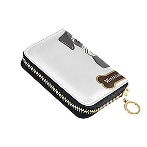 Grey Miniature Schnauzer Dog Bone Isolated on WhiteGrey Credit Card Coin wallet, RFID Blocking Compact Women Leather Card Holder, Key Change Organizer, Zipper Purse Clutch Pouch Pocket
