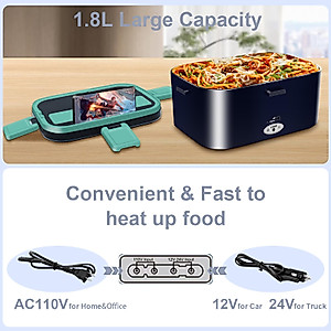 Andvon Electric Lunch Box 60W Food Heater 3-In-1 Portable Food Warmer Lunch Box for Car & Home,1.5L Heated Lunch Boxes for Adults, Lunch Heating Microwave for Truckers,with Carry Bag