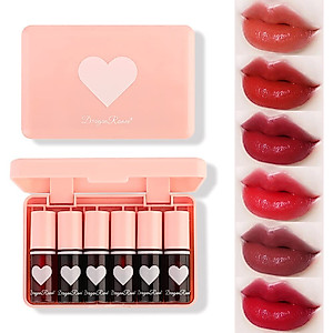 6 Colors Lip Tint Stain Set，Korean Lip Gloss Lip Tint Stain Plumping Mini Liquid Lipstick，Multi-use Lip and Cheek Tint，Long lasting Non-Stick Cup Waterproof，High Pigment, Vivid Color, Lip Color Makeup