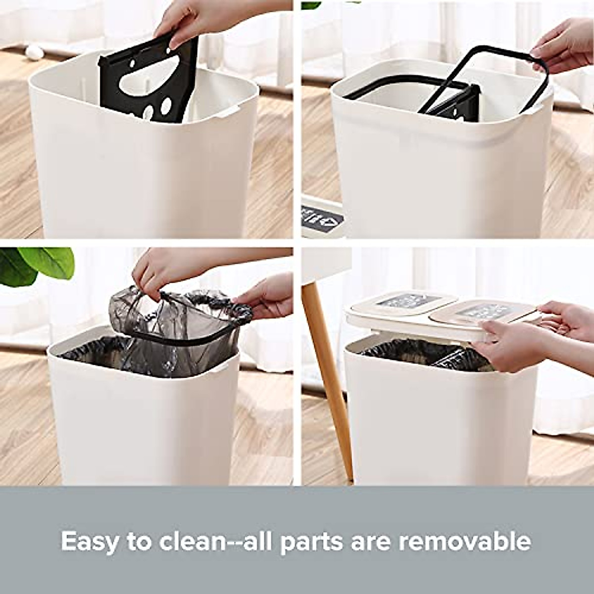 Dual Compartment Trash Can - Nordic Style Trash and Recycling Combo - Double Trash Can with Separate Pop Up Trash Bin Lids - Slim Garbage Can - Kitchen Recycle Bin - 10.2x7.1x13.2in White Trash Can