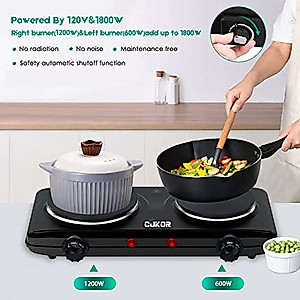 CUKOR Electric Hot Plate, 1800W Countertop Burner, Dual Electric Stove, Portabel Electric Cooktop,Portabel Double Burner for Cooking