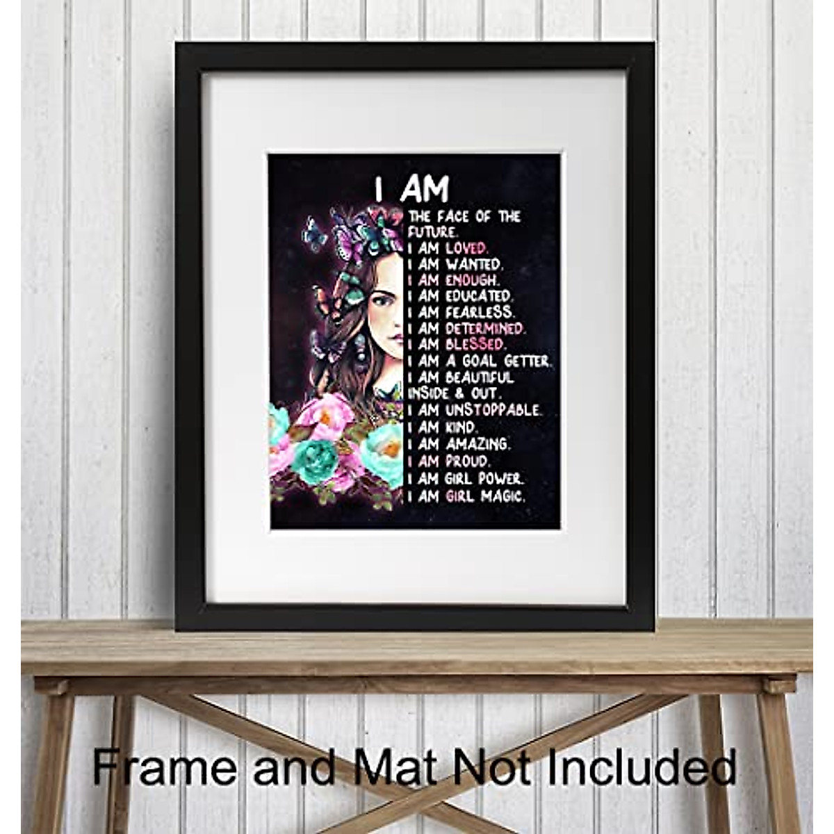 Teen Girls Bedroom Wall Art - Positive Quotes - I Am Tween Little Girls Bedroom Decor - Cute Daughter Gifts - Inspirational Sayings for Wall Decor - Positive Affirmations Wall Decor Poster 8X10