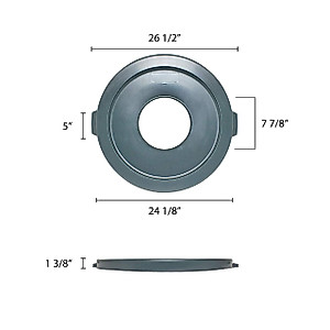 TrueCraftware 44 Gallon Round Trash Can Center Opened Lid only 24-1/8" Diameter x 1-1/2 Height Gray Color- Wastebasket Garbage Bin Lid Recycling Bin Cover Kitchen Bathroom Bedroom Office Trash Can