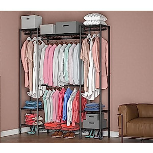 Serxis Garment Rack Heavy Duty Clothes Rack for Hanging Clothes,Metal Garment Rack,Freestanding Clothing Rack,Adjustable Custom Closet Rack,54" L x 13.8" W x 75.8" H, Max Load 750LBS,Black