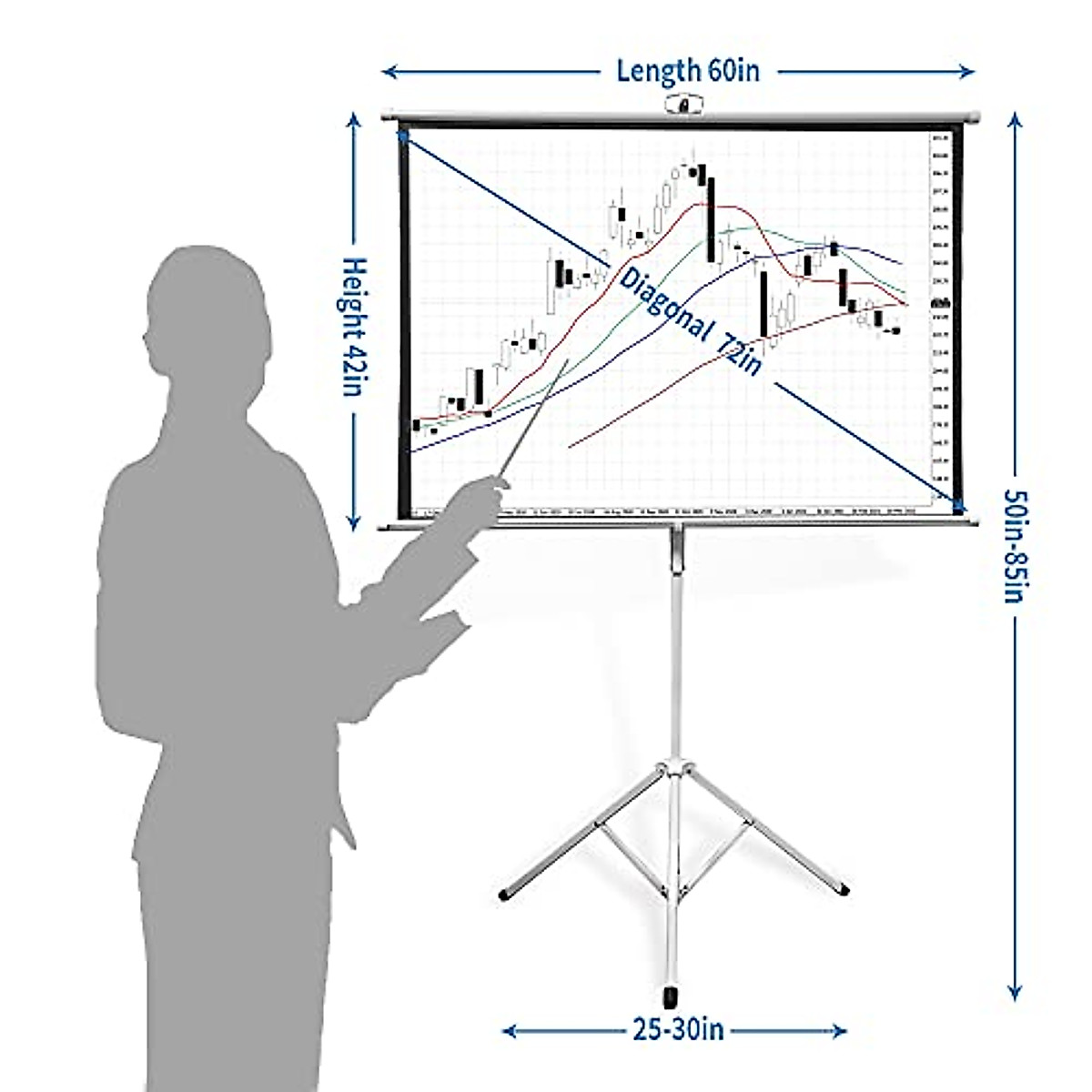 TRMESIA Portable Projector Screen 72inch with Foldable Tripod Stand,Upgrade Movie Screen for Projector,Pull Down Projection Screen 4:3 Ratio Screens & Carry Case Bag for Indoor Outdoor Movie Night