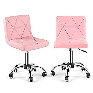 COSVALVE Armless Desk Chair Set of 2, Low Back Swivel Office Chair, Adjustable Task Chair with Rolling Wheels and Diamond Pattern, for Home Computer Barber, 2-Pack, Pink