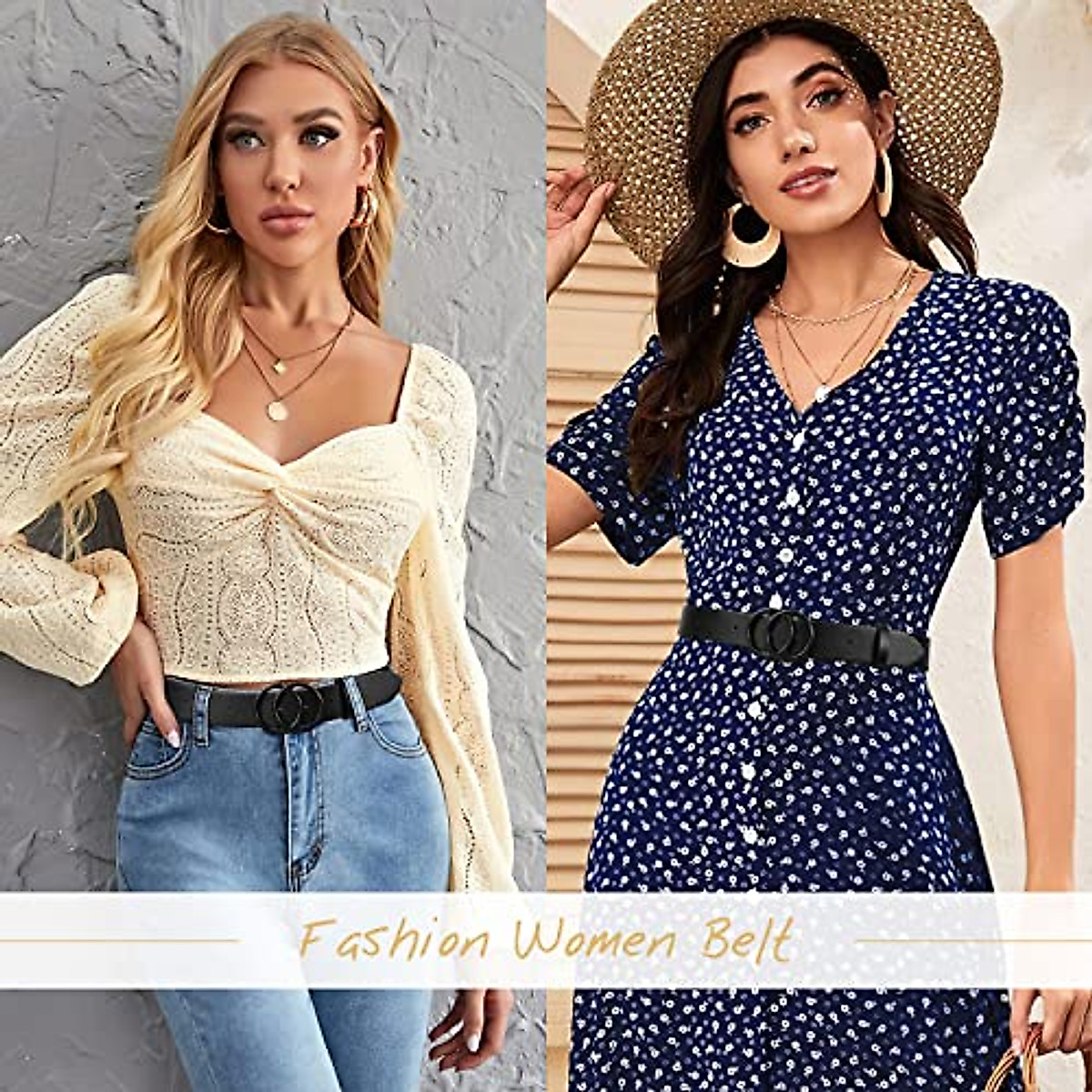 SUOSDEY Women Leather Belt Fashion Double O-Ring Soft Faux Leather Waist Belts For Jeans Dress