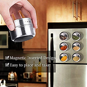 Beeyoka Upgrade Magnetic Spice Jars 12pcs with Wall Mounted,Stainless Steel Spice Tins with Lid and Small Holes for Sprinkle Rust Free Easy to Clean Includes 94 Labeling Stickers