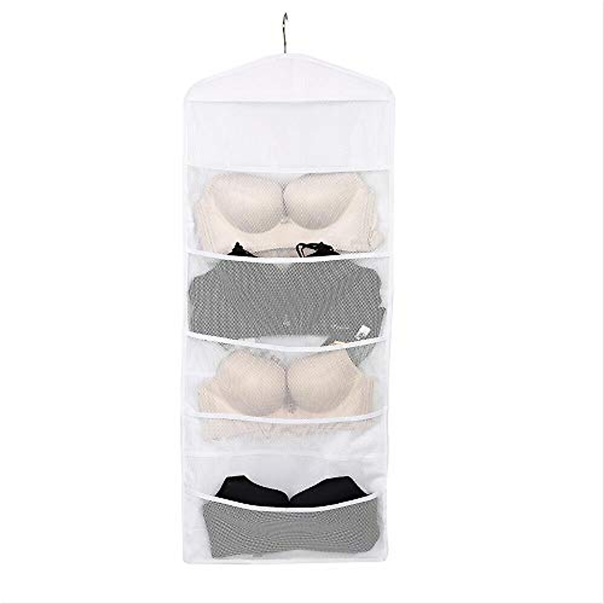 Cysline 600D White Polyester Dual-Sided Hanging Closet Organizers Holder 18 Mesh Pockets for Bra,Underwear, Socks, Accessories,Clothes Organizers 38x16