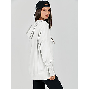 ANRABESS Women Casual Oversized Hoodies Sweatshirts Henley V Neck Hooded Pullover Sweater Tops 2024 Fall Outfits Clothes 1059benbai-M White