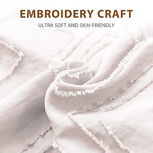 MUXHOMO Duvet Cover Queen Size - Beige Tufted Duvet Cover Set, Ultra Soft Boho Texture Bedding Set of 3 Pieces (1 Comforter Cover + 2 Pillowcases) with Double-Zipper Closure