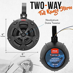 Pyle 2-Way Dual Waterproof Off-Road Speakers - 4" 800W Marine Grade Wakeboard Tower Speakers System w/RGB Lights & Remote, Full Range Outdoor Audio Stereo Speaker for ATV/UTV, Jeep, Boat PLUTV44BTR