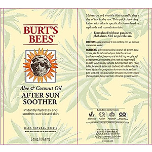 Burt's Bees Lotion, Hydrating Aloe & Coconut Oil Sun Burn Relief, Natural After Sun Soother, 6 Ounce (Packaging May Vary)