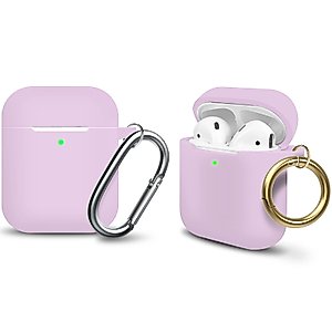 MOLOPPO AirPods Case Cover, Soft Silicone Protective Cover with Keychain for Women Men Compatible with Apple AirPods 2nd 1st Generation Charging Case, Front LED Visible- Pink Purple