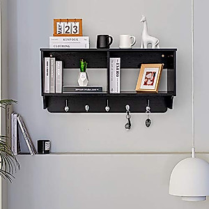 Coral Flower Wood Wall Mounted Entryway Shelf, 36 inches, Black