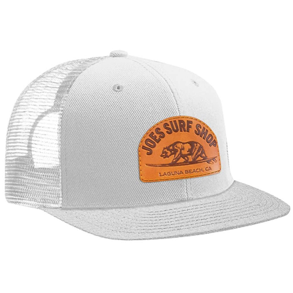 Joe's Surf Shop Surfing Bear Flat Bill Snapback Trucker Hat-White