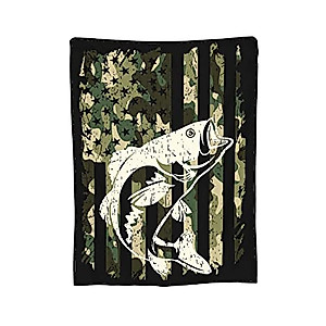 Bass Fish Flag Green Blanket Soft Lightweight Throw Blanket Comfortable Warm Bed Blanket for Bedroom Living Room Sofa Couch(50"x40")