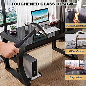 TopJia Tempered Glass Computer Desk, Large Office Desk with Storage Shelves, Modern Simple Gaming Table with Metal Frame, Writing Study Desk for Home Office Workstation(80cm/31inch, C), 1750318