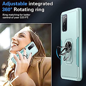 Oneagle for Samsung Galaxy S20 FE Case 5G, [4 in 1 ] S20 Fe 5G Case with [9H Glass Screen Protector+ Lens Protector] Built in [ 360° Ring Stand] Military Shockproof Phone Case for Samsung S20 Fe