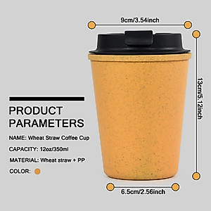 sweet grain 12oz Wheat Straw Coffee Cup with Lid - Double-Wall Insulated Travel Mug, Leakproof Reusable Tumbler for Commute, Hot/Cold Beverages (Yellow)