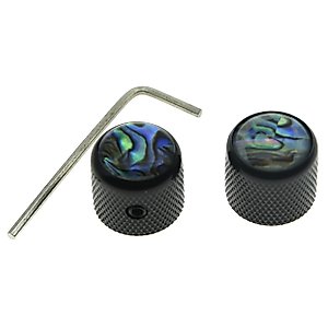 Dopro 2pcs Black Tele Telecaster Abalone Top Guitar Dome Knobs Bass Knobs with Set Screw and Wrench