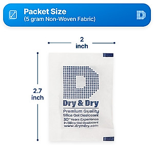 Dry & Dry 5 Gram [30 Packets] Silica Gel Packets, Desiccants - Rechargeable Fabric Silica Gel Packs, Silica Gel, Silica Packets, Desiccant Packs for Storage