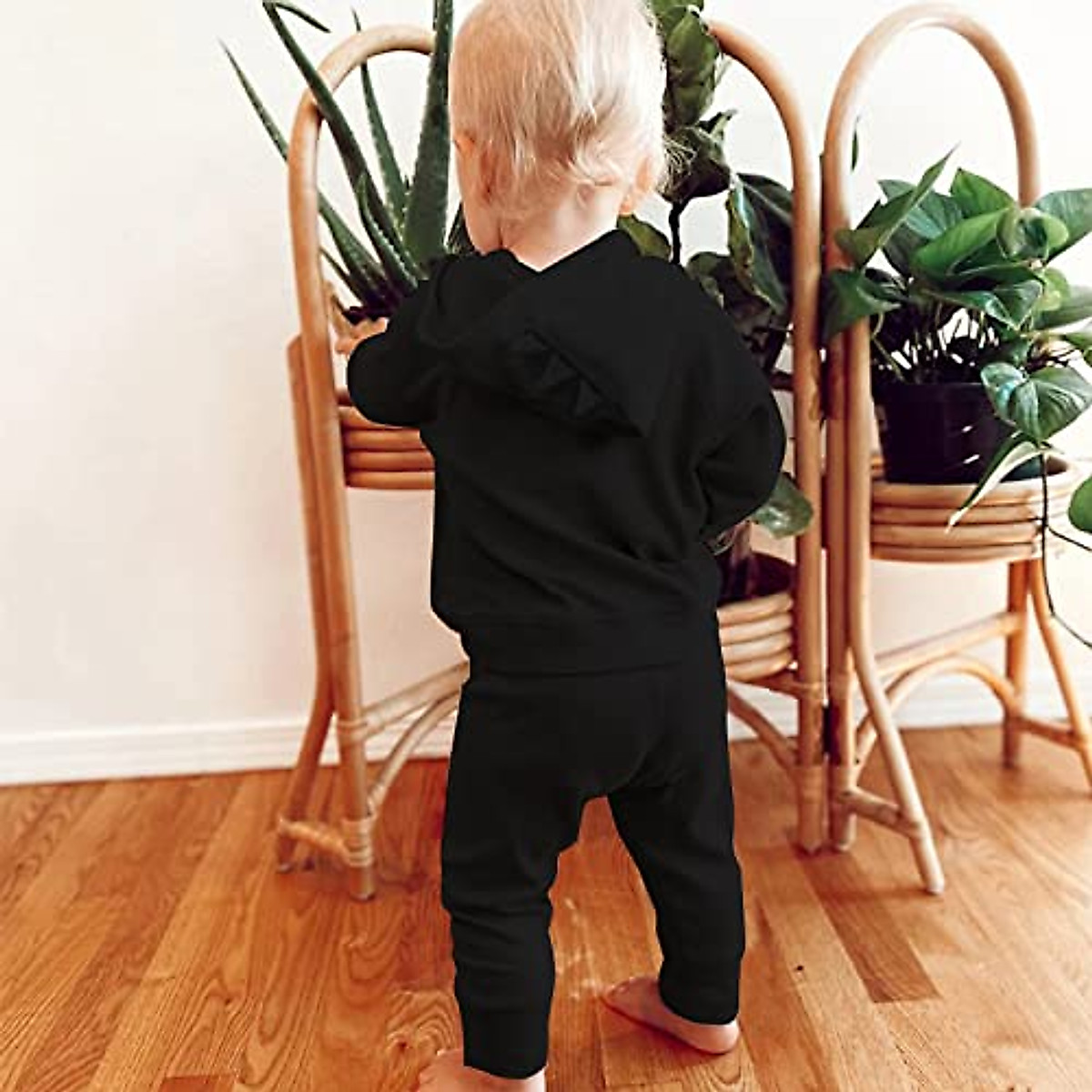 SOBOWO Black Toddler Hoodie Baby Boys Girls Solid Dinosaur Long Sleeve Pullover Sweatshirt Tops with Pocket Tracksuit Outfits (Black, 3-4T)