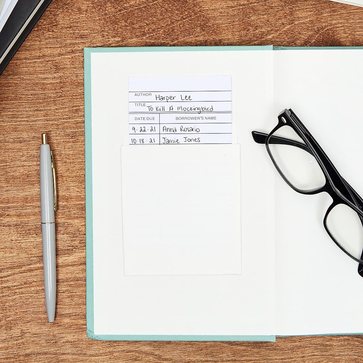 100 Pack Self-Adhesive Library Card Pockets for Book Checkouts, CDs, DVDs, Classroom Supplies (3.5 x 4.5 In)