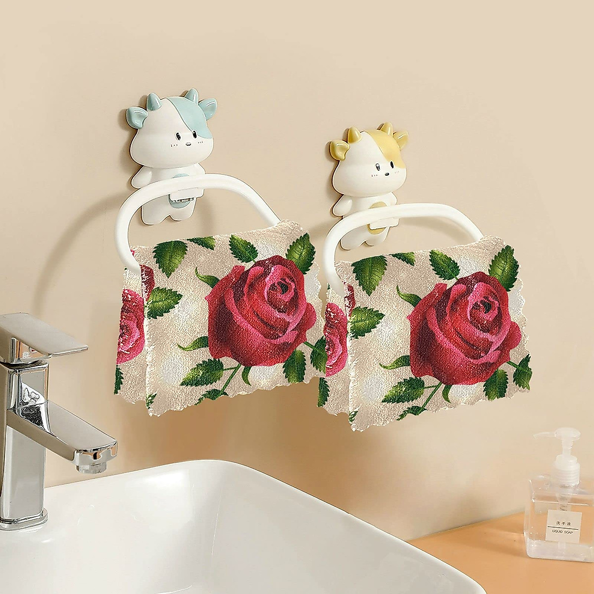 senya 6 Pack Dish Cloths Dish Towels Red Roses Flowers Reusable Kitchen Hand Towels