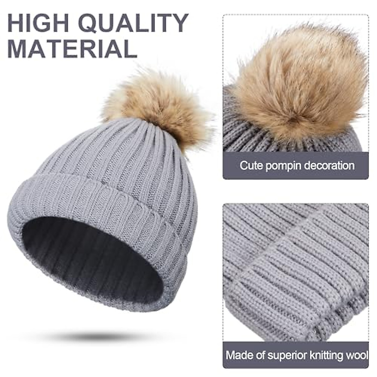 4 Pieces Kids Beanie Hat Scarf Gloves Socks Set Knit Winter Warm Set for Toddler (Grey)