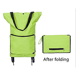 Foldable Shopping Cart Folding Shopping Bag Portable Hand-held Collapsible Sundries Bag Wheeled Folding Shopping Cart Collapsible Food bag With Wheels, Green